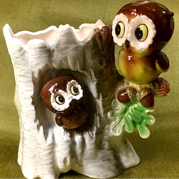 Accents | Vintage Ceramic Owl Vaseowls Acorns On Birch Tree ...